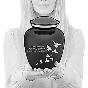 GetUrns - Embrace Doves Urns for Human Ashes, Cremation Urns for Adult Ashes Men & Women, Cremation Urn for Home, Vault, or Niche, 200 cu. in., Custom Single Engraving, Charcoal