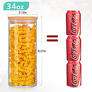 Homjoy 8 Pack Food Grade Glass Jars with Bamboo Lids, 34 FL OZ Airtight Glass Food Storage Containers with 104 Labels, Glass Flour and Sugar Containers for Flour, Sugar, Pasta,Coffee, Oats, Beans