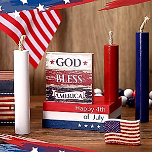 5 Pieces July 4th Patriotic Tiered Tray Decor Independence Day Wood Signs Tiered Tray Decor 4th of July Patriotic Mini Wood Book Stack Farmhouse Rustic God Bless America Decorations