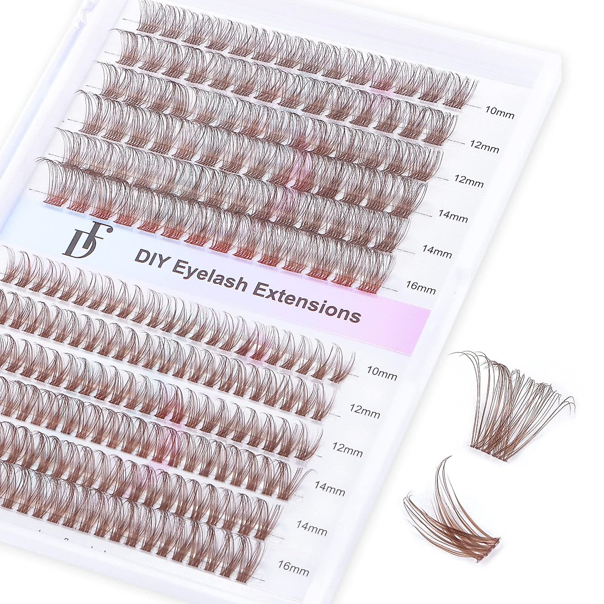 Brown Lash Clusters 222 Pcs D Curl Individual Cluster Lashes 10-16mm Mixed DIY Lash Extensions Soft Volume Brown Eyelash Clusters Self-application DIY Lashes at Home - Rose 6
