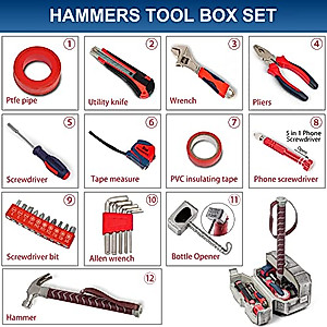 Massworch Hammer Tool Kit,Home Repair Tool Set Multifunctional Thor's Hammer Tool Box, DIY Hand Tool Novelty Marvel Holiday Gift