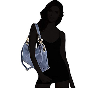 B BRENTANO Vegan Leather Large Hobo Shoulder Bag with Snap Hook Hardware (Denim.)