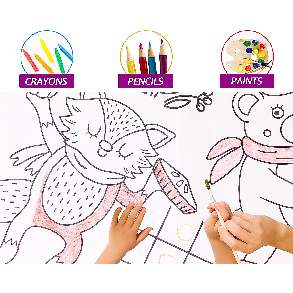 Wiooffen 2pcs Giant Thanksgiving Coloring Tablecloth Posters Activity 82”x 47” for Kids, Autumn Big Fall Paper Color-in Poster Table Cover Arts and Crafts for Kids Preschool Kindergarten Classroom