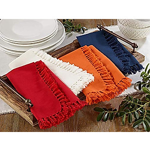 SARO LIFESTYLE 1234 Lizette Collection Fringed Design Festive Dinner Napkins (Set of 4), Off White, 20" Square, 4 Pieces
