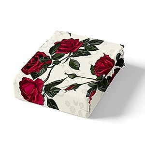 Roses Girls Duvet Cover Set Twin Size,Flowers Leaves Plants Natural Bedding Set,Kids Woman Adults Room Decor,Floral Botanical Rustic Farmhouse Comforter Cover,Red Romantic Quilt Cover,1 Pillowcase