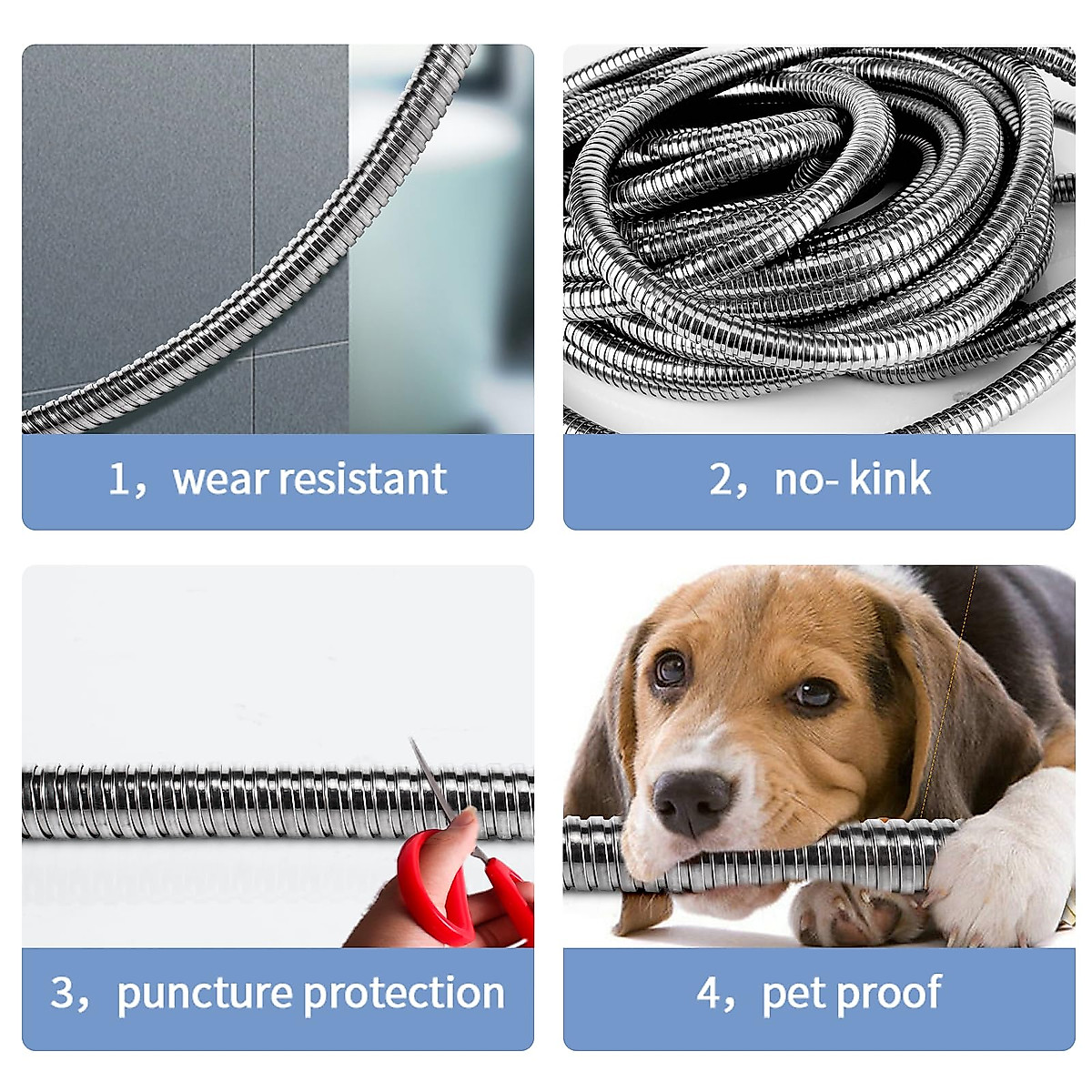 CUHBIV Metal Garden Hose 50FT,Stainless Steel Metal Hose with 10 Function Nozzle, Heavy Duty Collapsible Water Hose with Hose Holder,Kink Free & Tangle Free Flexible Garden Hoses for Outdoor