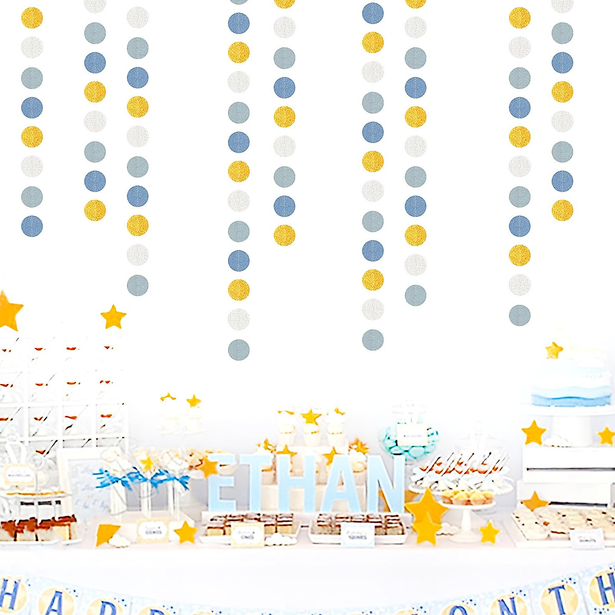 Light-Dusty Blue-Gold Silver Party-Decorations Garland - 52Ft Boys Birthday Baby Bridal Shower Wedding Hanging Streamers Banner,Bachelorette Engagement Graduation Supplies Decor Panduola