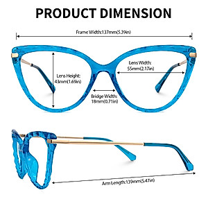 Zeelool Women's Trendy Crystal TR90 Oversized Cat Eye Glasses with Non-prescription Clear Lens Lucas ZOT652438-06 Blue