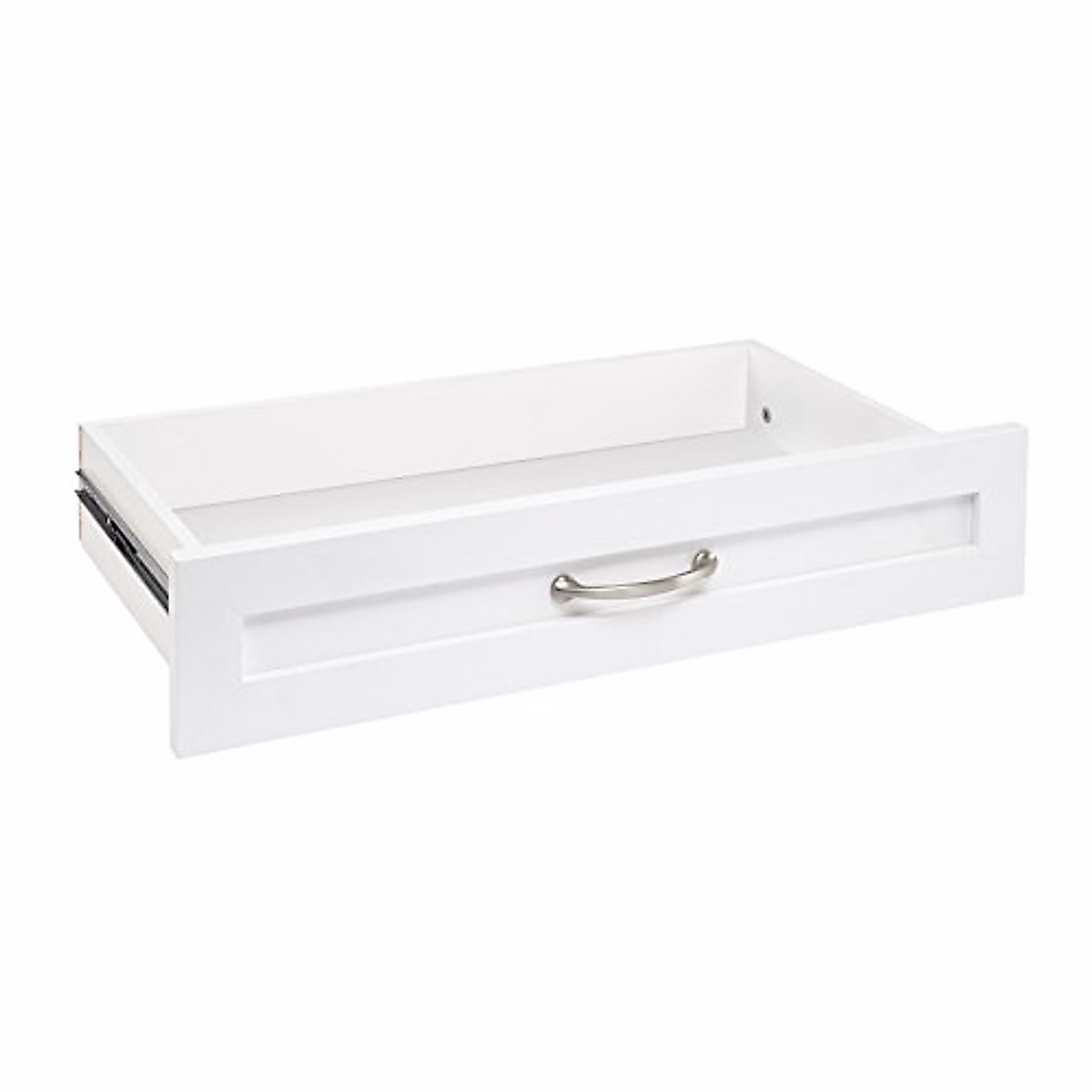 ClosetMaid SuiteSymphony Wood Closet Drawer, Add On Accessory, Shaker Style, For Storage, Closet, Clothes, 25” x 5” Size for 25 in. Units, Pure White/Satin Nickel