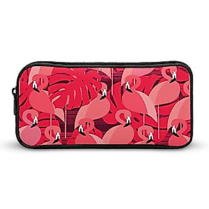 Pink Flamingos with Palm Leaves Pencil Case Pencil Pouch Coin Pouch Cosmetic Bag Office Stationery Organizer