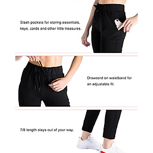 Yogipace Petite Women's 7/8 On The Fly Pants Drawstring Casual Lounge Joggers Travel Sweatpants,Black,24",Size XXL