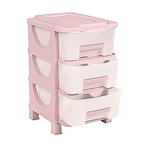 Homeplast Ouma 24 Inch Tall Plastic 3 Drawer Home Storage Indoor Outdoor Organizer Shelf Unit with Perforated Ventilated Drawers, Pink
