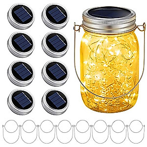 Solar Mason Jar Lights Lids, 30 LED Solar Fairy Lights for Mason Jars, Outdoor Hanging Mason Jar Lights for Garden Patio Porch Lawn Decor, Warm White (Solar Jar Lid Lights - 8 PCS)