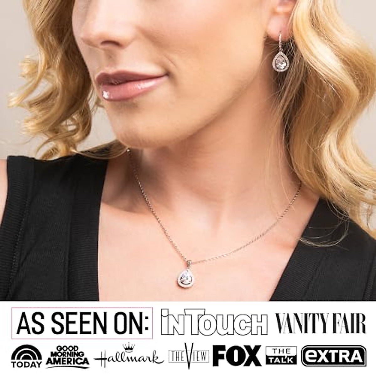 Cate & Chloe Isabel 18k White Gold Plated Pendant Necklace | Silver Halo CZ Necklace for Women | Teardrop Pendant with Cubic Zirconia Crystals, Fashion Jewelry for Women, Gift For Her