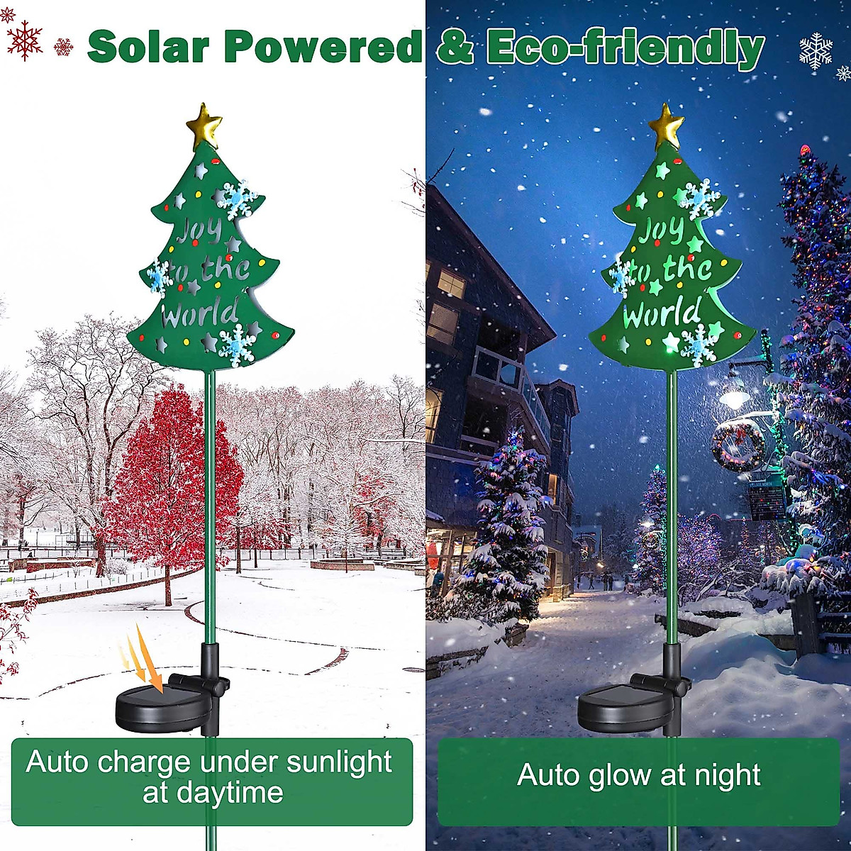 Yescom 4 Packs Solar Christmas Tree Stake Lights Solar Pathway Lights Waterproof Solar Stakes Lights for Outdoor Patio Garden