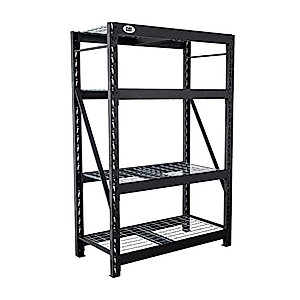 Cat 72 x 48 Inch Industrial Heavy Duty 4 Tier Adjustable Steel Wire Shelving Unit with Hammer Granite Finish and 8000 Pound Weight Limit, Black