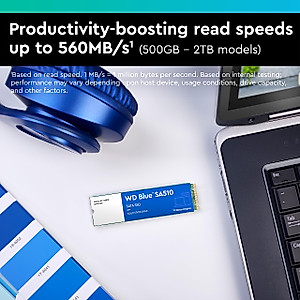 Western Digital 500GB WD Blue SA510 SATA Internal Solid State Drive SSD - SATA III 6 Gb/s, M.2 2280, Up to 560 MB/s - WDS500G3B0B