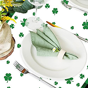 Whaline 3Pcs St. Patrick's Day Disposable Tablecloth Green Black Buffalo Plaid Shamrock Pattern Rectangle Plastic Table Cover Irish Holiday Table Cloth for Picnic Dinner Table Decor, 54 x 108 Inch