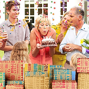 Birthday Wrapping Paper for Men Boys Women Girls Adults Kids,Happy Birthday Wrapping Paper Sheets,Recycled Gift Wrapping Paper Birthday Gift Wrap for Boys Women Girls Men Birthday Paper,Brown Kraft Present Wrapping Paper and Ribbon Bow Set with sticker fo