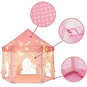 Sunnyglade 55'' x 53'' Princess Tent with 8.2 Feet Big and Large Star Lights Girls Large Playhouse Kids Castle Play Tent for Children Indoor and Outdoor Games Children's Day Gift