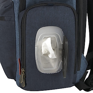 Fisher-Price Multi-Pocket Multifunction Baby Essentials Travel Diaper Bag Backpack with Matching Changing Pad, Insulated Bottle Pocket, Wipes Case and Stroller Straps in Large Unisex Blue River