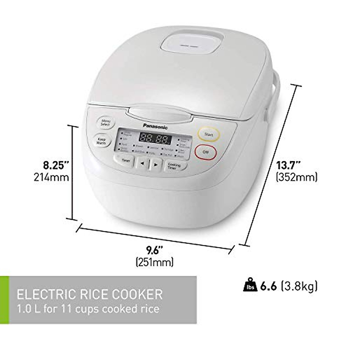Panasonic 5 Cup (Uncooked) Rice Cooker with Pre-Programmed Cooking Options for Brown Rice, White Rice, and Porridge or Soup - 1.0 Liter - SR-CN108 (White)