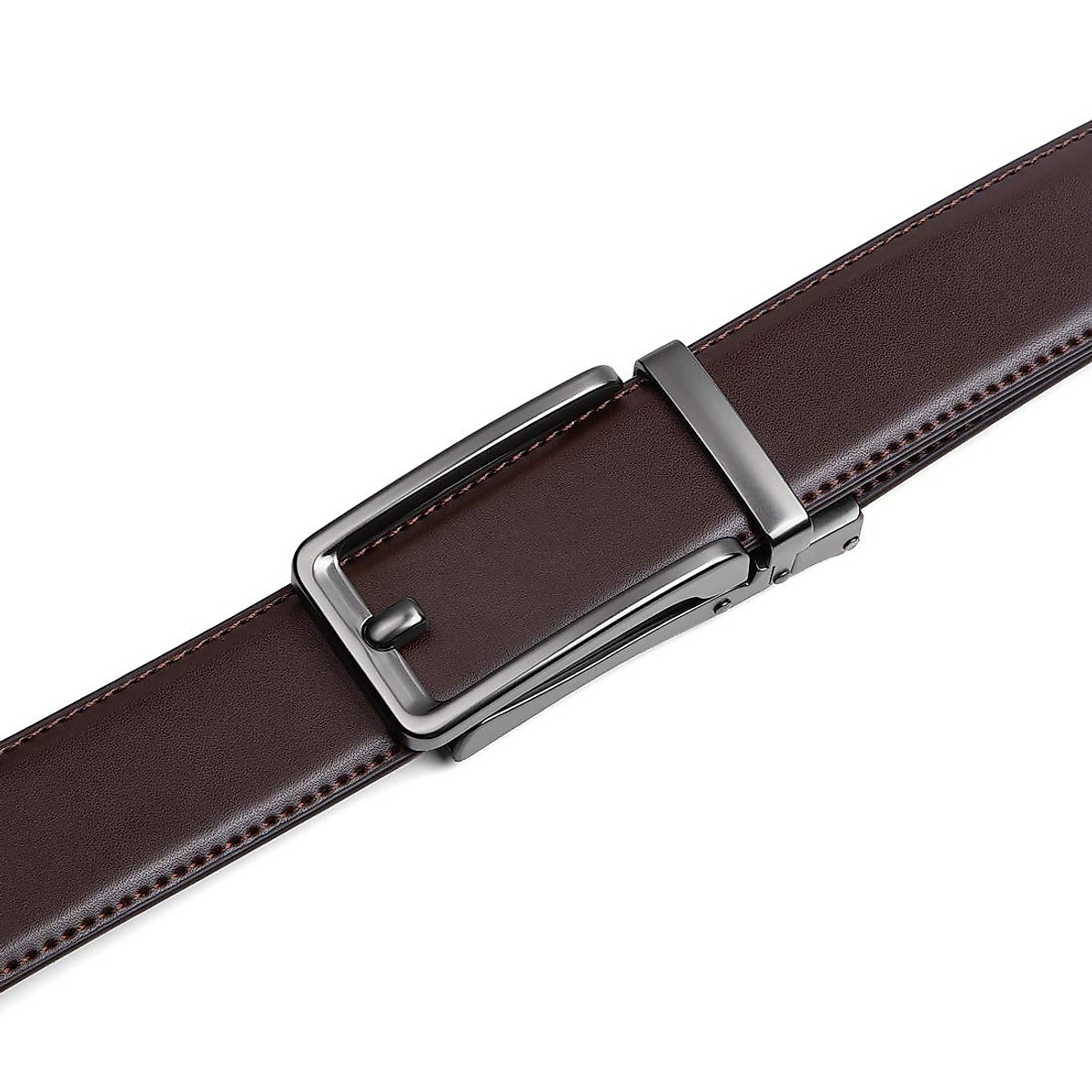 Founders & C Men's Leather Ratchet Comfort Click Belt Dress with Slide Buckle -Adjustable Trim to Fit (28"-42" Waist Adjustable, Matted Gun Buckle W Brown Leather)