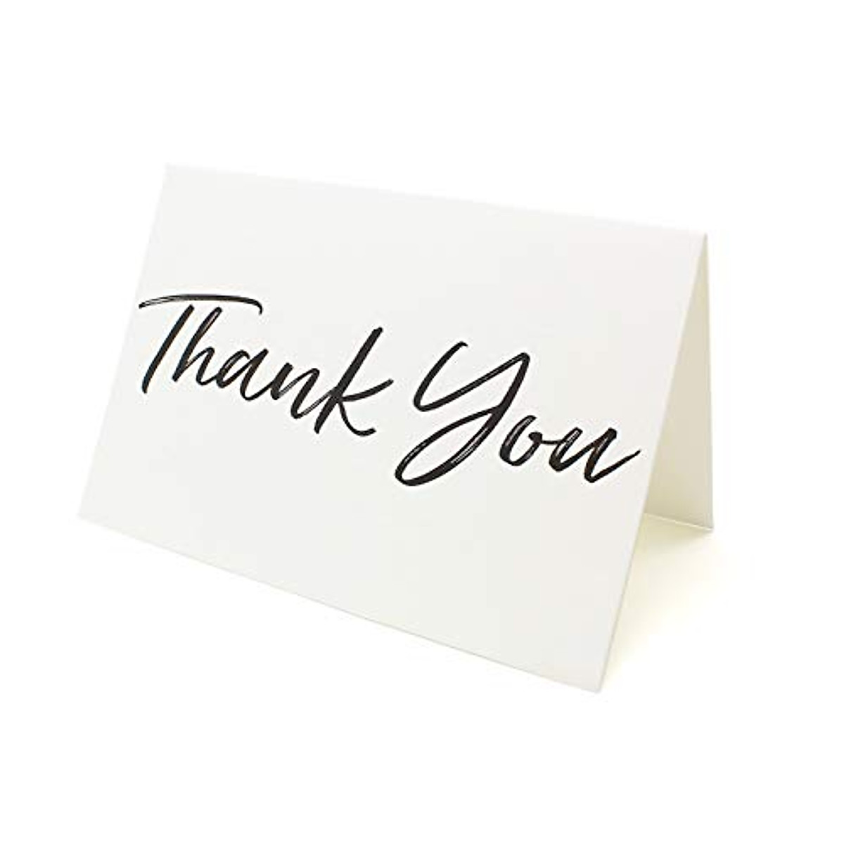 Thank You Cards and Envelopes Black Font White Card Stock - Bulk Box Set of 100 Notes For Weddings Graduations Baby Showers Birthdays