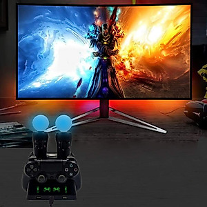 PS4 Controller Charger Station, PS 4 VR Move Motion Controller Fast Charging Dock with LED Indicator, Compatible with PS4/ PS4 Pro/ PS4 Slim, Black