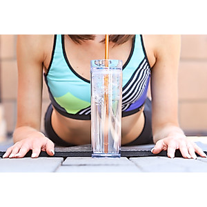 Set of 4 Double Wall Skinny Acrylic Tumblers 16 Oz, with Straws (Pink)