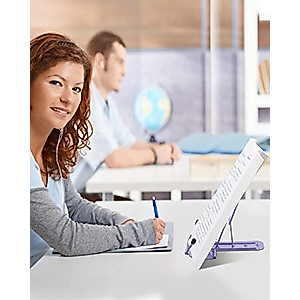 MSDADA 2pc Metal Book Stand for Desk, Adjustable Reading Rest Book Holder, Portable Cookbook Documents Holder, Sturdy Typing Stand for Recipes Textbooks Tablet Music Books with Page Clips (Purple)