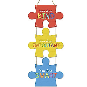IARTTOP You Are Important Motivational Wood Hanging Wall Art,You Are Smart Positive Quotes Wall Decor for Kids,3 Pieces Colorful Jigsaw Puzzle Wooden Plaque,You Are Kind Inspirational Quote Wood Sign for School Classroom Home Decor