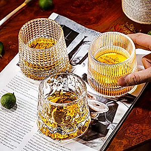 RareCi Flat bottom Crystal Whiskey Glasses, Premium 5OZ Scotch Glasses Set of 3, Old Fashioned Thick Weighted Bottom Rocks Glasses for Drinking Bourbon, Cocktails, Cognac, Rum
