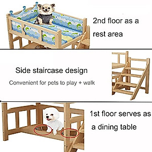 Pet Bed American Wooden Dog Bed, 2-Storey Pet Villa, Puppy Shelter On Stairs, Indoor Cat Litter(Size:XL（90x55x70cm）)