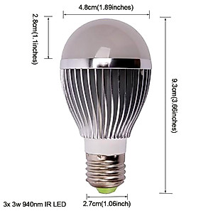 Klgeivb 940nM IR Illuminator, DIY Total Invisible E26 Light Bulb Lamp (3 High Power 3Watt LED), to Enhance Night Vision of IR Capable Cameras, for CCTV Clear Surveillance Images at Night