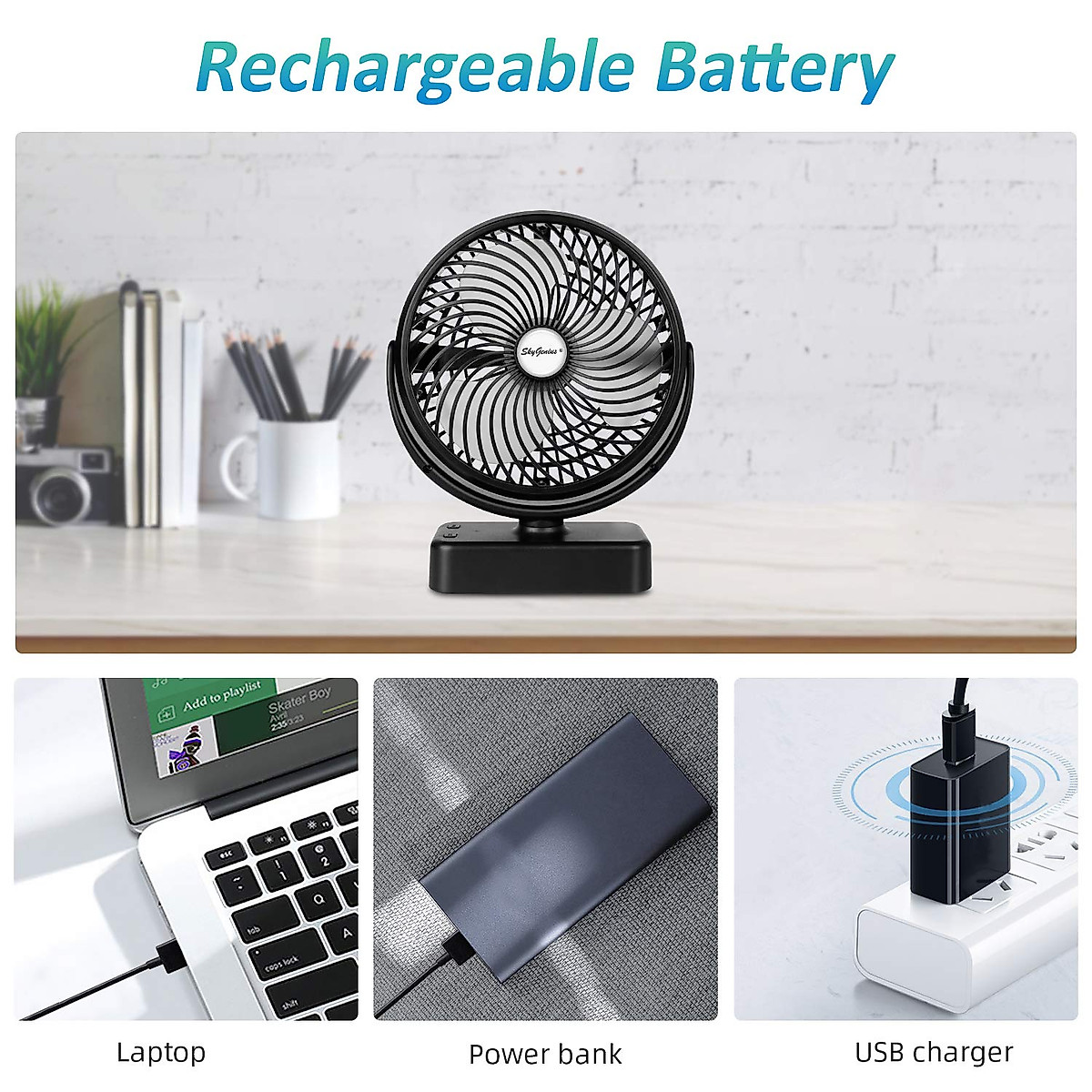 7-Inch Camping Fan with LED Lantern, 5000mAh Rechargeable Battery/USB Operated Fan with Hanging Hook for Tent Car RV