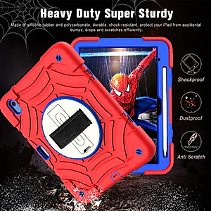 LTROP iPad 10th Generation Case(10.9-inch, 2022), iPad 10th Gen Case with Screen Protector, Hand/Shoulder Strap, Swivel Kickstand, Sturdy Cover Case for iPad 10.9 10 Generation for Kids Boys, Red