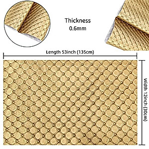 HYANG Embossed Geometric Diamond PU Gold Faux Leather Sheets 1 Roll 12"X53"(30cmX135cm), Faux Leather Very Suitable for Crafts Making Leather Earrings, Bows, Handbag ，Sewing