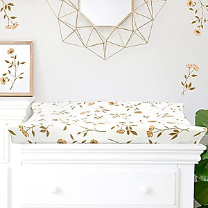 Changing Pad Cover, 2 Pack Changing Table Cover for Baby Boys Girls, Jersey Knit Soft Diaper Changing Pad Cover, Changing Table Sheets, Retro Brown Flower