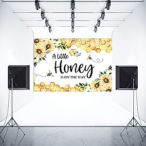 Aperturee 7x5ft Honey Baby Shower Backdrop a Little is on The Way Sunflower Sweet Honeybee Photography Background Gender Reveal Party Decoration Photo Booth Studio Props Cake Table Banner, multicolor