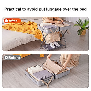 Heybly Luggage Rack,Pack of 2,Steel Folding Suitcase Stand with Storage Shelf for Guest Room Bedroom Hotel,Gray,HLR002G2