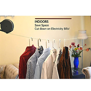 Retractable Clothesline - Portable Heavy Duty Indoor and Outdoor Single Clothes Drying Rack - 40 Feet PVC Retracting Clothes Line with Wall Mount Hang The Wet Dry Clothing Laundry