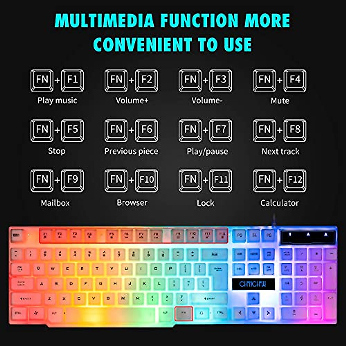 CHONCHOW LED Keyboard &Mouse Combo Ambient Lighting RGB Rainbow Color Backlight Retro Gaming Key Board Mouse set 3200DPI 6 Button compatible with PS4/PS5 Xbox one PC imac