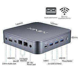 MINIX NEO J51-C8 Max Mini Computer, 8GB/512GB M.2 PCIe NVMe SSD Windows 11 Pro, Aluminum/Wi-Fi6/Dual 2.5GB LAN/USB-C/Triple Display/4K/Auto Power On/PXE Boot/RTC/Vesa Mount