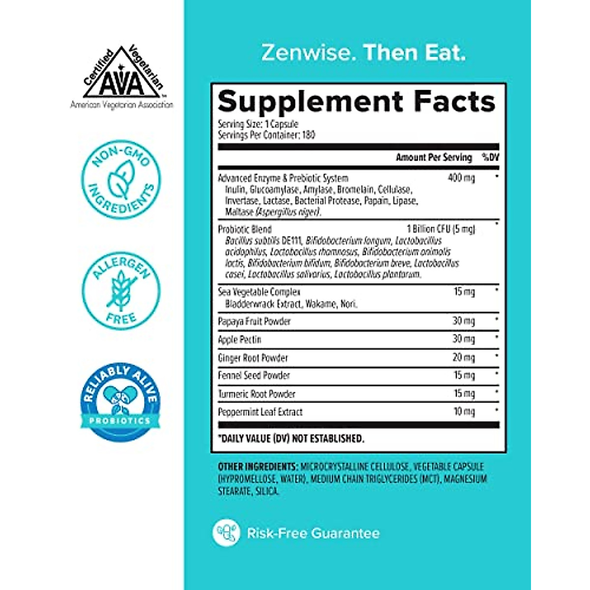 Zenwise Probiotic Digestive Multi Enzymes, Probiotics for Digestive Health, Bloating Relief for Women and Men, Enzymes for Digestion with Prebiotics and Probiotics for Gut Health - 180 Count