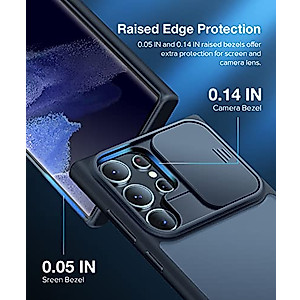 Tongate Compatible with Samsung Galaxy S23 Ultra Case with Slide Camera Cover, [Military Grade Drop Protection] Slim Translucent Matte Back Phone Case for Galaxy S23 Ultra Case 6.8 Inch, Black