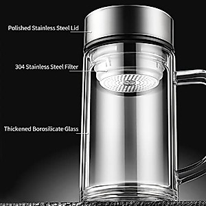 OverTwice Office Glass Infuser Bottle Tea Tumbler Cup Double Wall Borosilicate Travel Mug Portable Tea Maker with Strainer For Loose Tea,Flower Herbal,Tea Bags 13 OZ/380ML 11