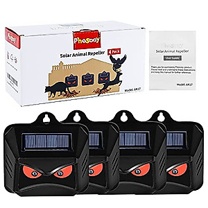Phosooy Solar Powered Animal Repeller, Predator Eye Animal Deterrent Devices, Coyote Skunk Raccoon Deer Repellent for Chicken Garbage Can Farm Yard Protection (4)