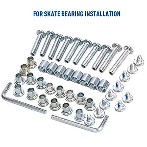 TOBWOLF 46PCS Inline Skate Replacement Shaft, Aluminum Alloy Skate Wheel Bearing Spacer, Roller Blade Replacement Accessories with Axle, Axle Screw, Side Plug, Wrench