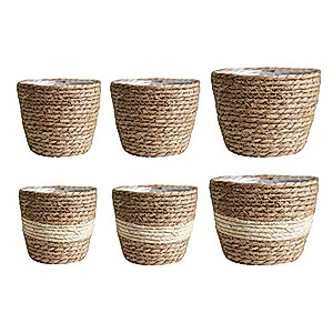 SANGDA Seagrass Basket Planters, Flower Pots Cover Storage Basket Plant Containers Hand Woven Basket Planter with Plastic Liners Straw Flower Pot for Indoor Outdoor Plant